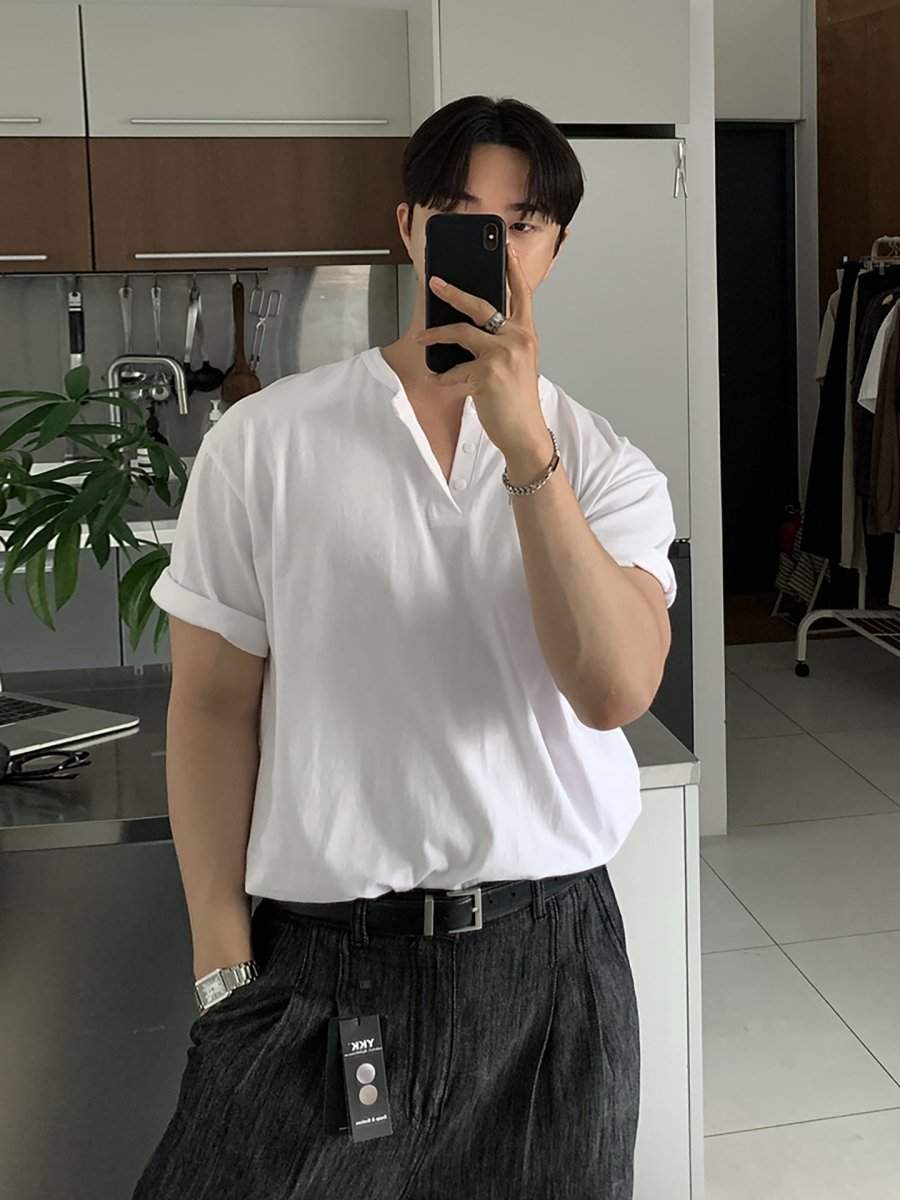 Henry collar short sleeve T-shirt OR4496 – 韓国メンズファッション通販 - ORUN